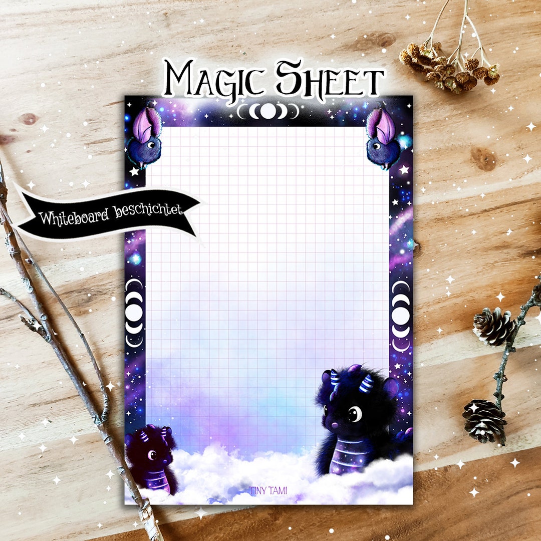 Magic Sheet, Kawaii Kosmo Dragon Note Sheet as Whiteboard, Squared, DIN ...