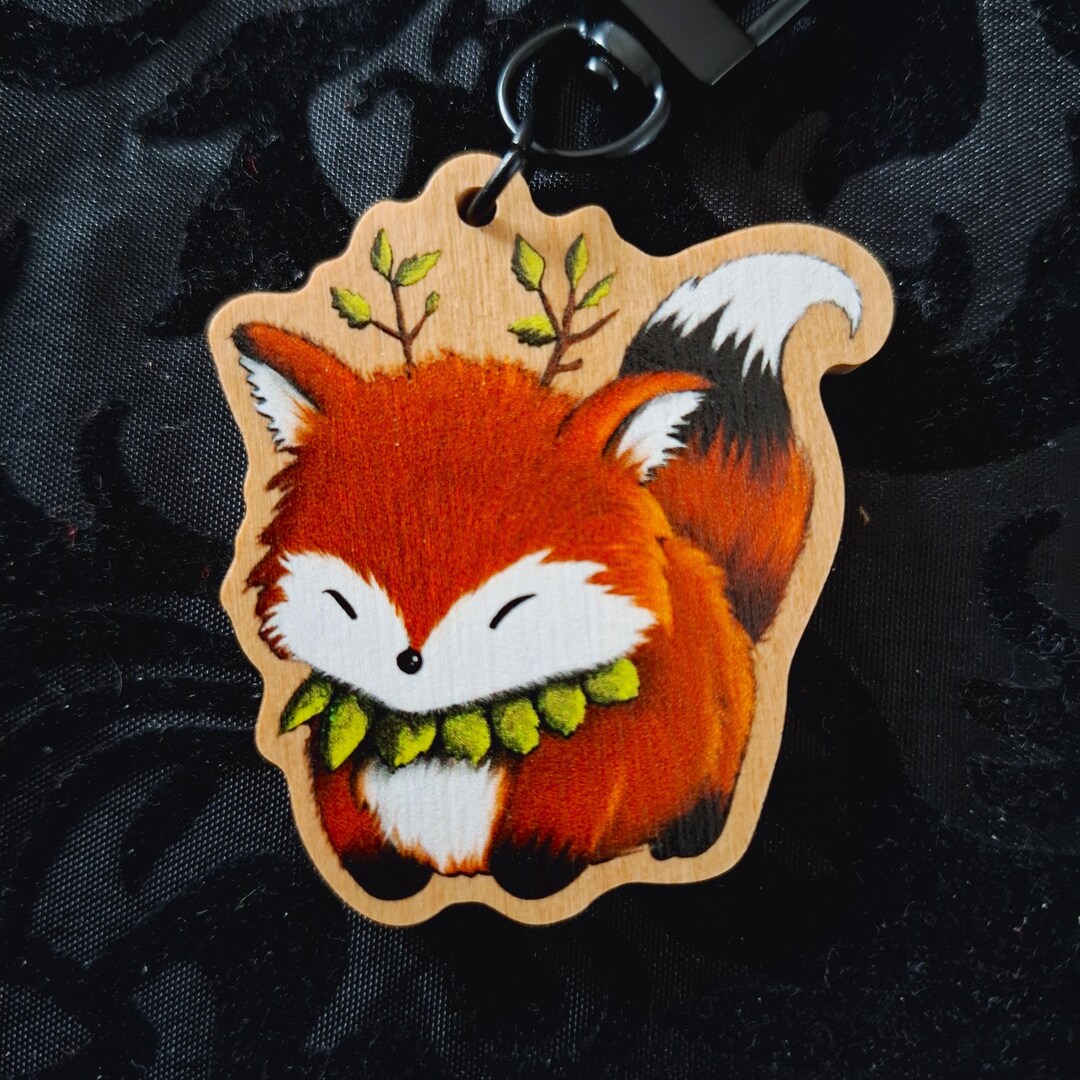 Fox Keychain Made of Wood, Pine, Printed on Both Sides - Etsy