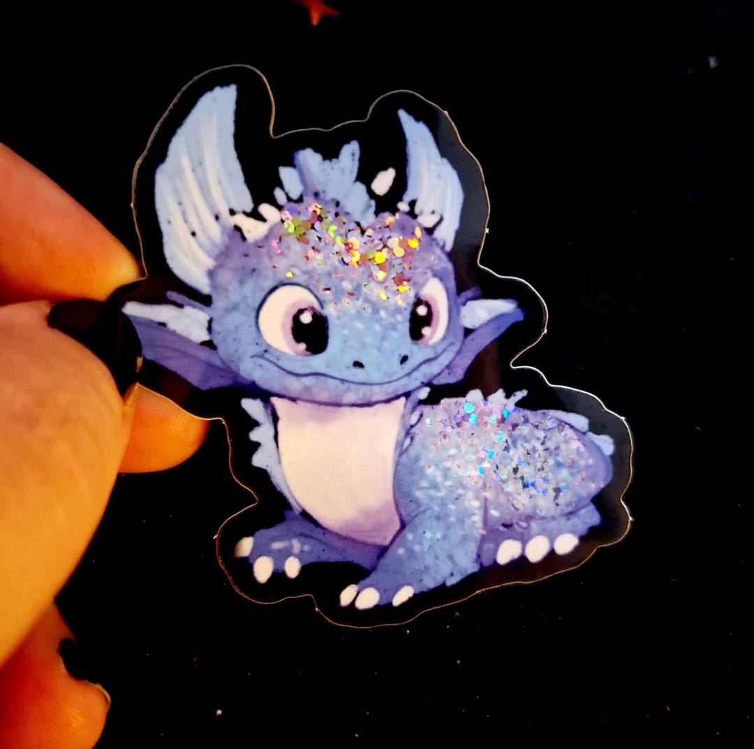 Cute Blue Dragon Glitter Sticker, Decal, 6 Cm, Holographic - Etsy