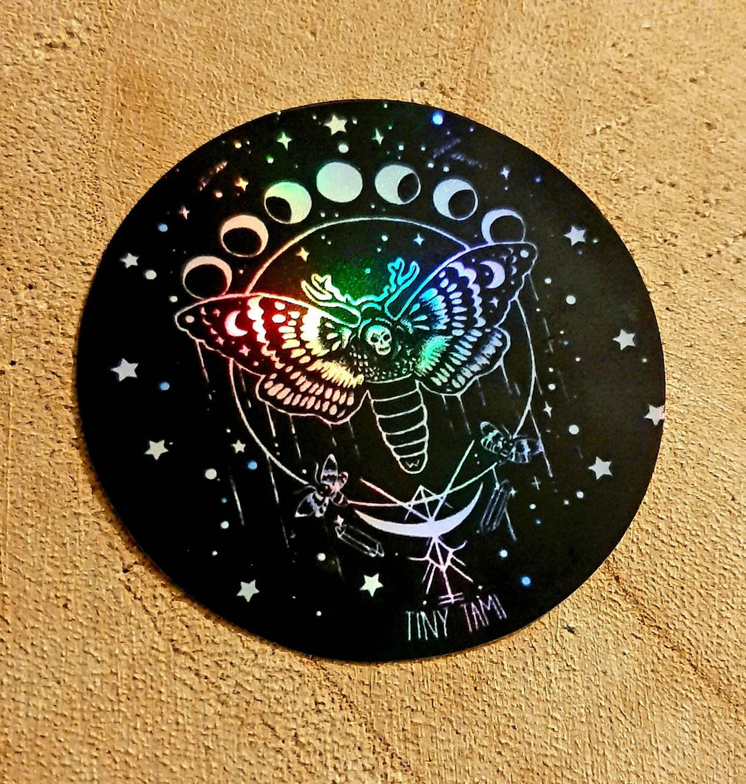Gothic Moth, Holo Sticker, Hologram Sticker, Holographic, Moon Phases ...