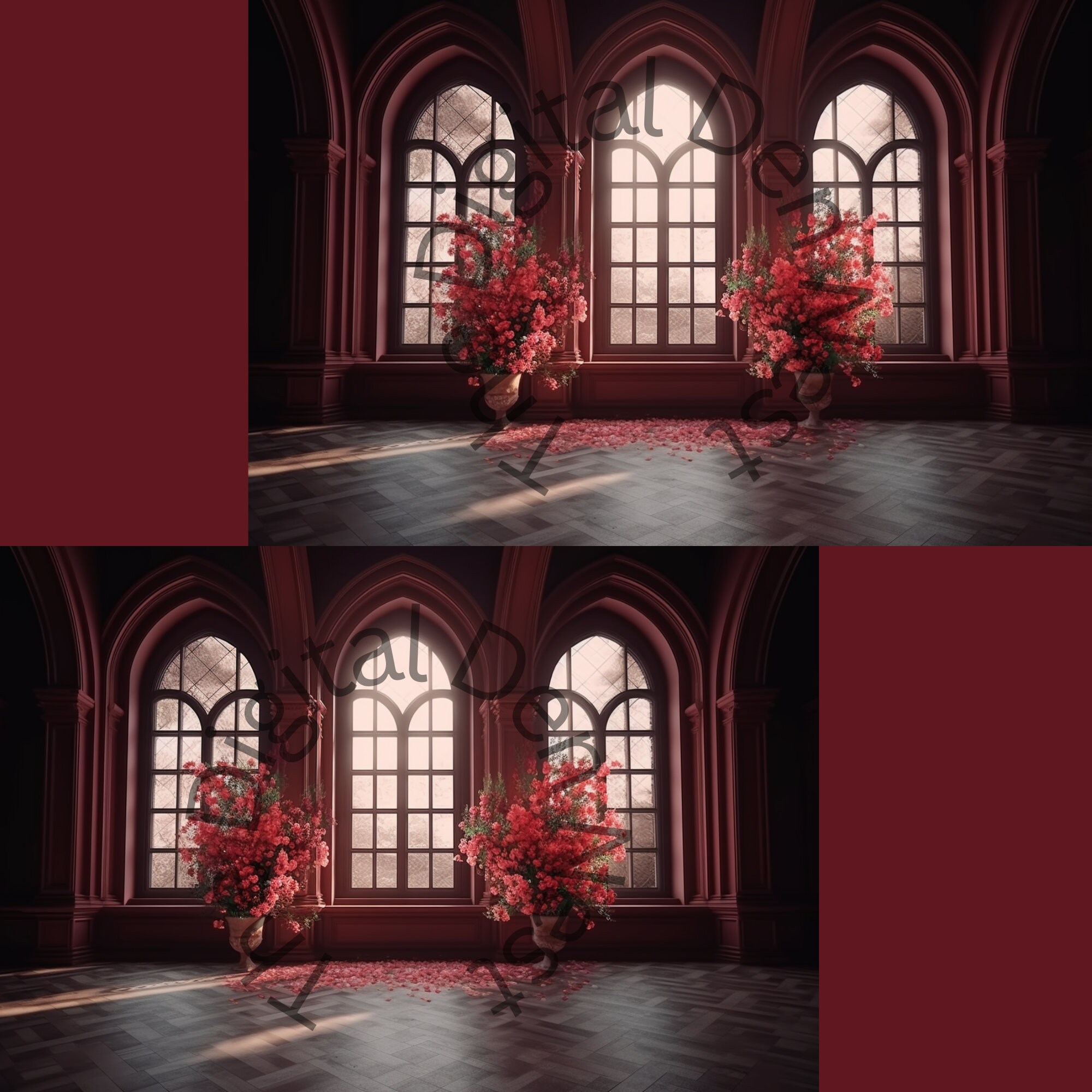 20 Elegant Red Room With Floral Texture, Digital Photography Backdrops ...