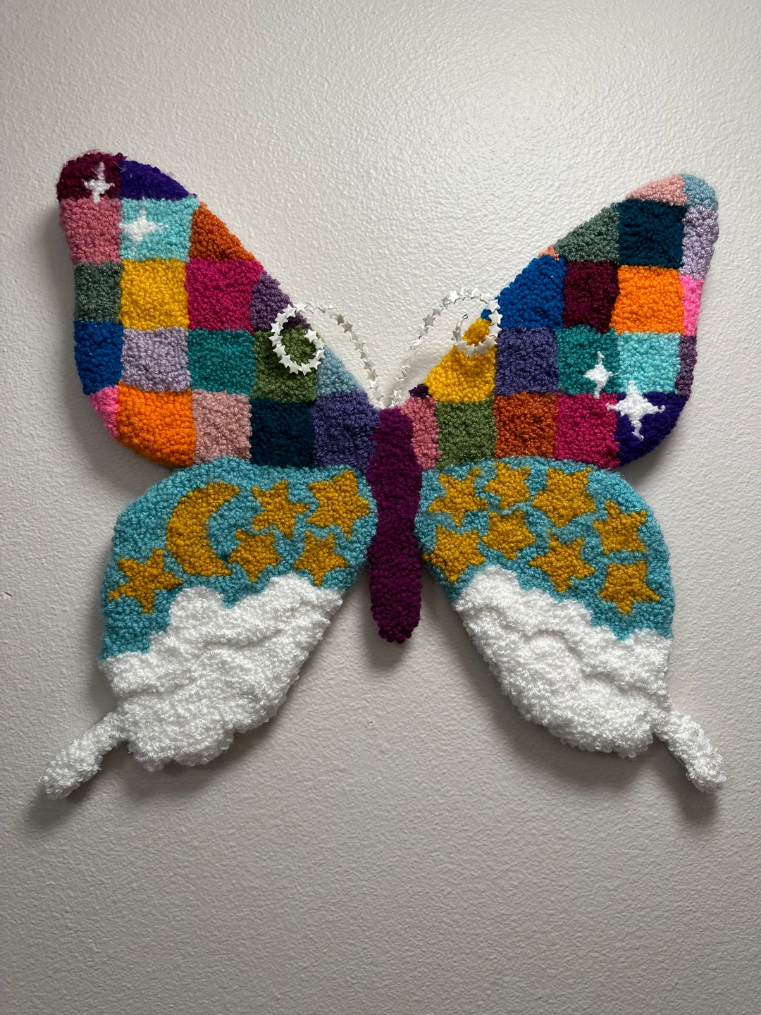 Hand Tufted Punch Needle Celestial Disco Butterfly Wall - Etsy