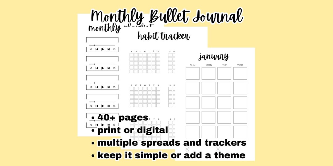 Monthly Bullet Journal Instant Download 40+ Pages Planner Digital ...