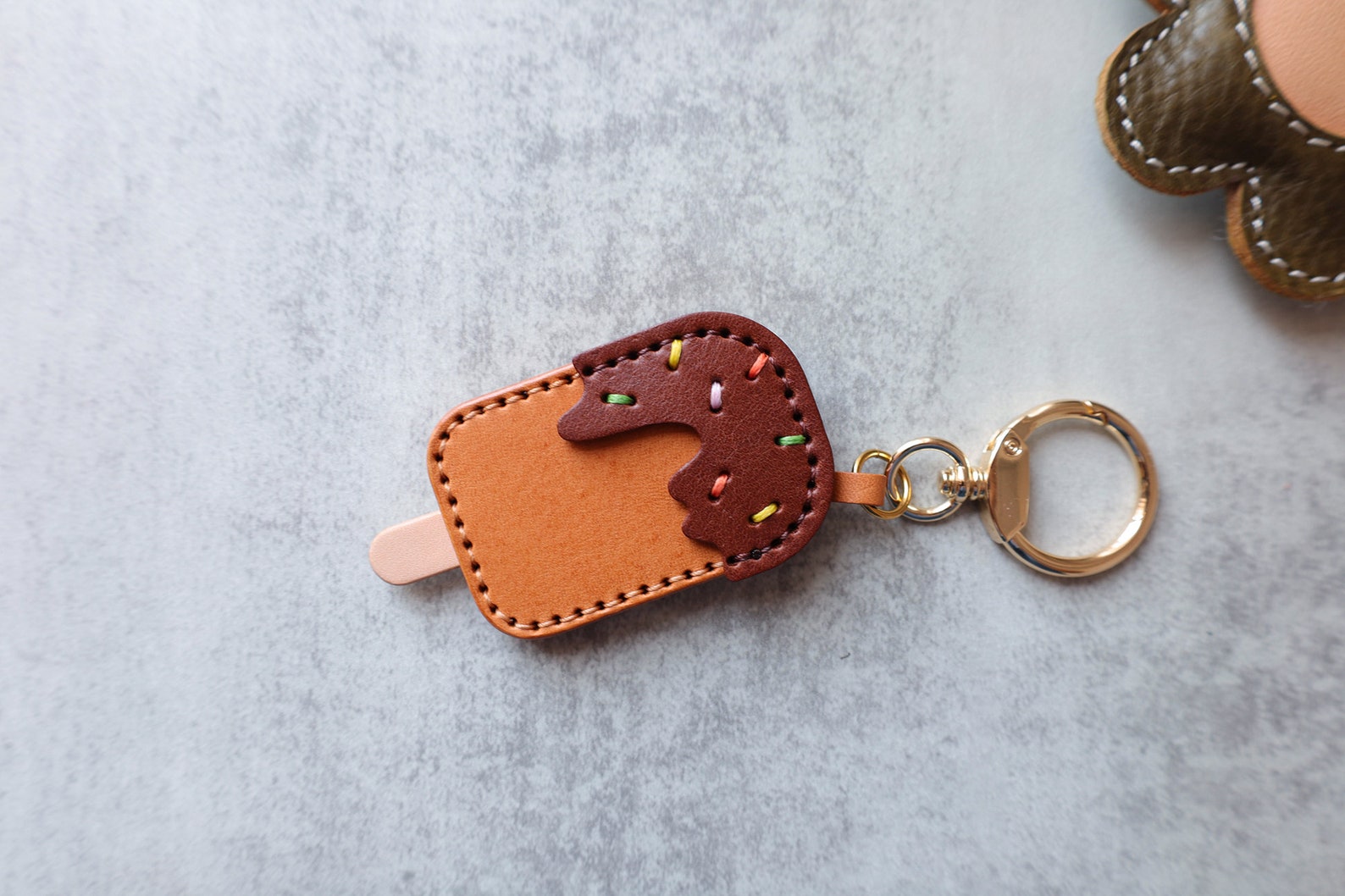 Chocolate Ice Cream Key Holder Keychain Purse Charm Genuine Leather ...