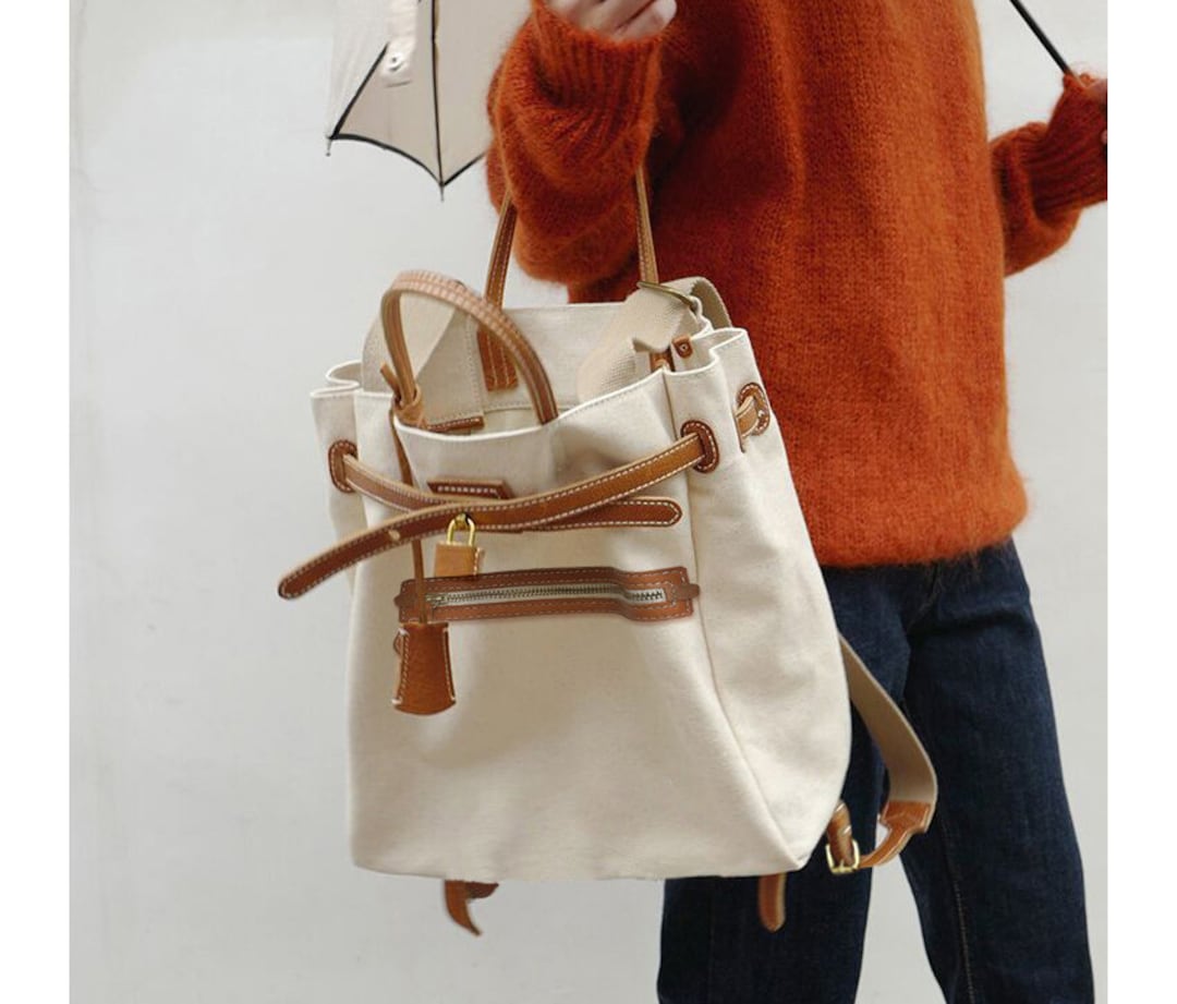 Convertible Canvas Tote Backpack: Leather Trim Work Bag - Etsy