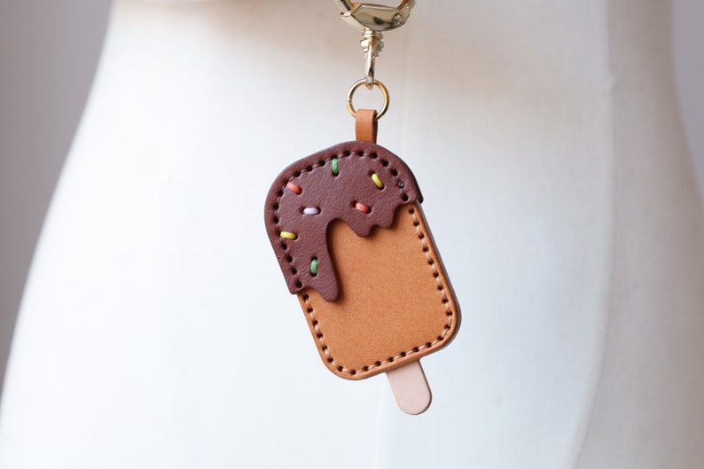 Chocolate Ice Cream Key Holder Keychain Purse Charm Genuine Leather ...