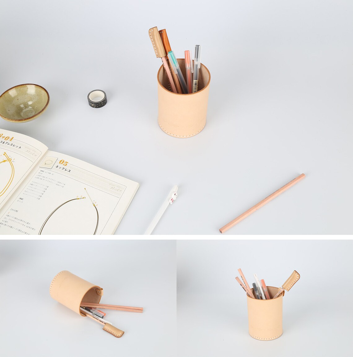 Handmade Leather Pen Container Brush Barrel Pot,pencil Holder, Leather ...