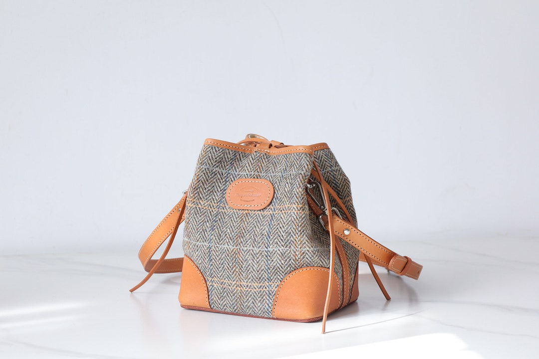 Lady's Wool Leather Drawstring Purse Women Crossbody Bag, Top Handle ...