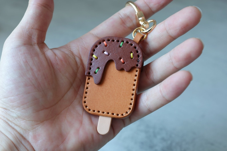 Chocolate Ice Cream Key Holder Keychain Purse Charm Genuine Leather ...