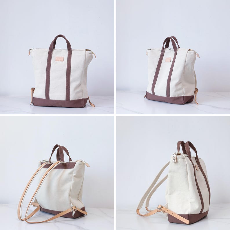Convertible Canvas Leather Tote Backpack: Summer Travel Bag - Etsy