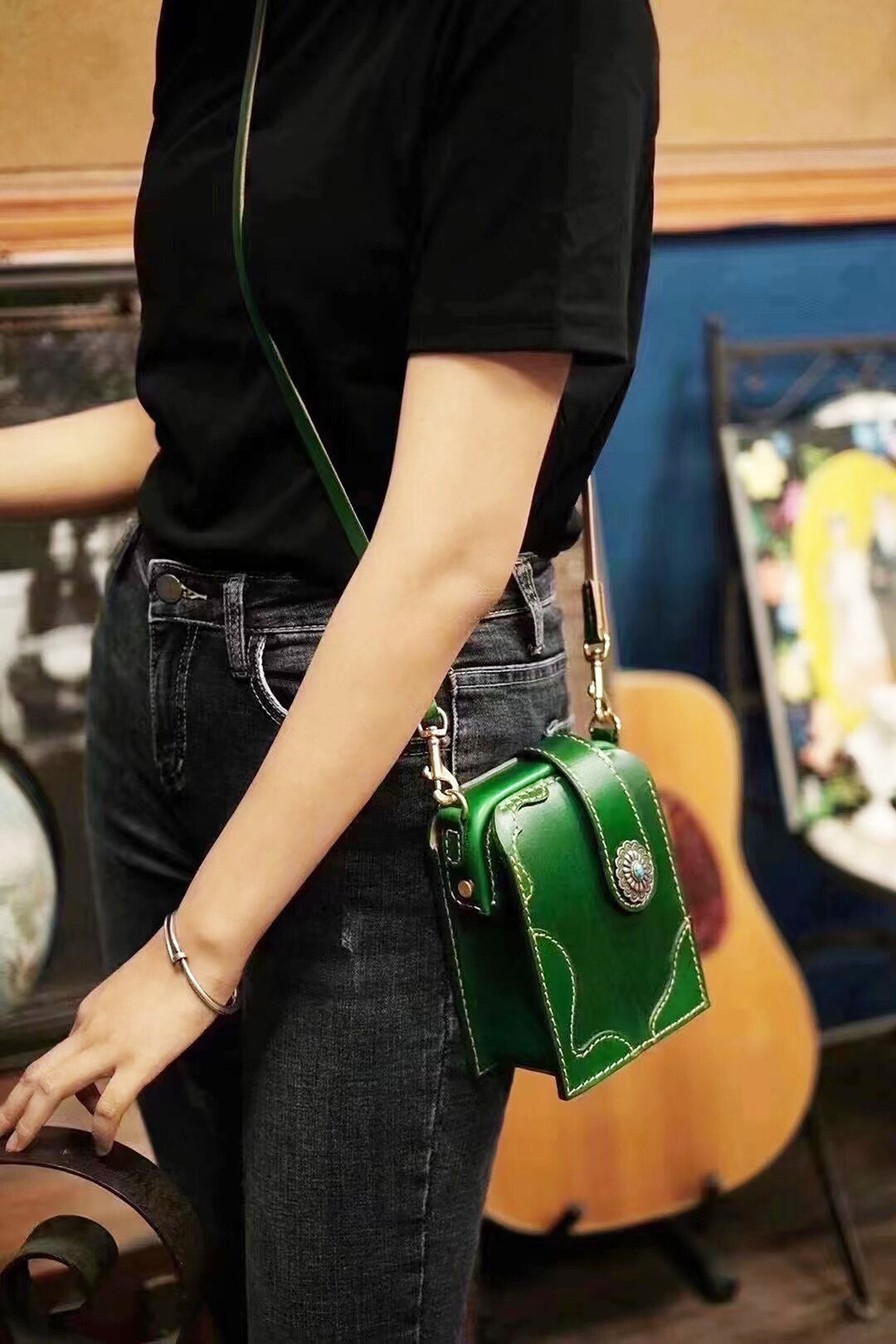 Handmade Green Leather Phone Bag: Mini Doctor Bag Style - Etsy