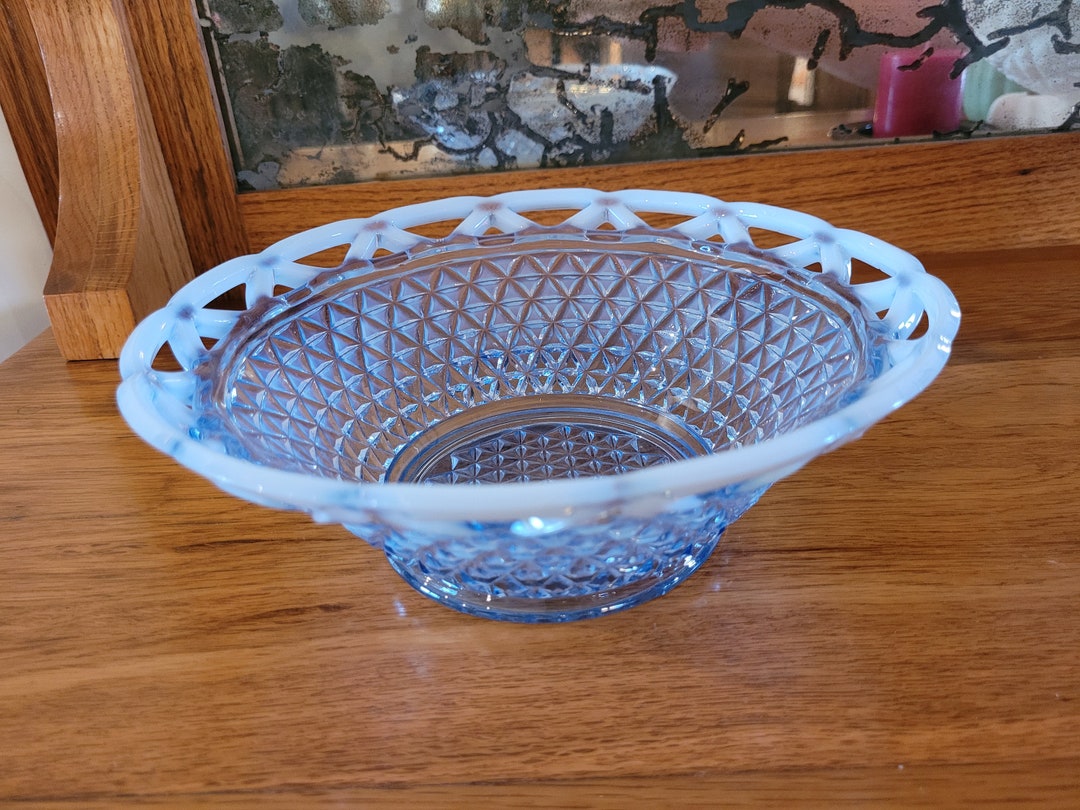 Imperial Glass Co Lace Edge Diamond Pattern Powder Blue Glass ...