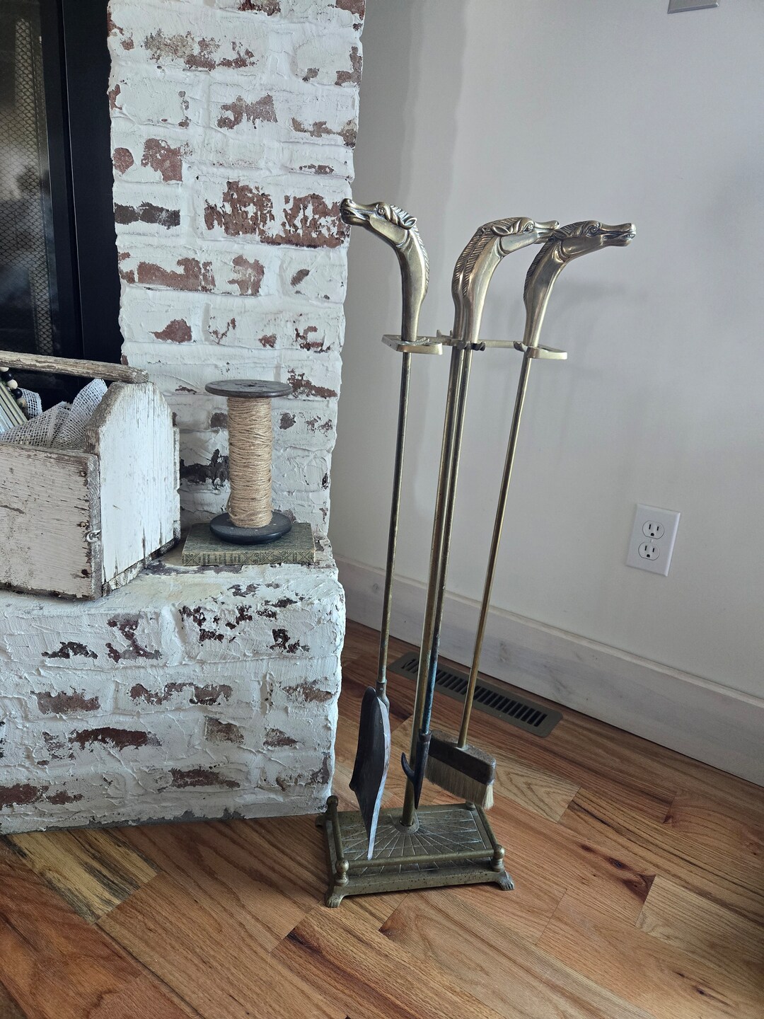 HUGE SALE!! Vintage Mid Century Brass Horse Head Fireplace Irons 4 ...