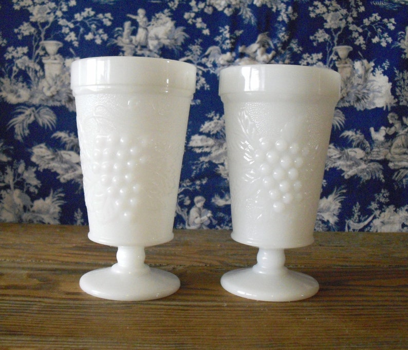 Vintage Footed Pedestal Translucent Milk Glass Tumblers | Etsy