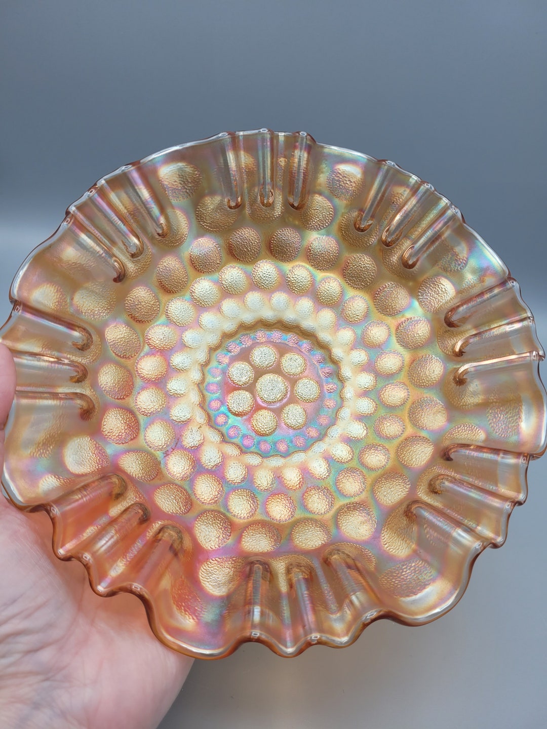 Stunning Vintage Fenton Carnival Glass Coin Dot Pattern Bowl Has Lovely ...
