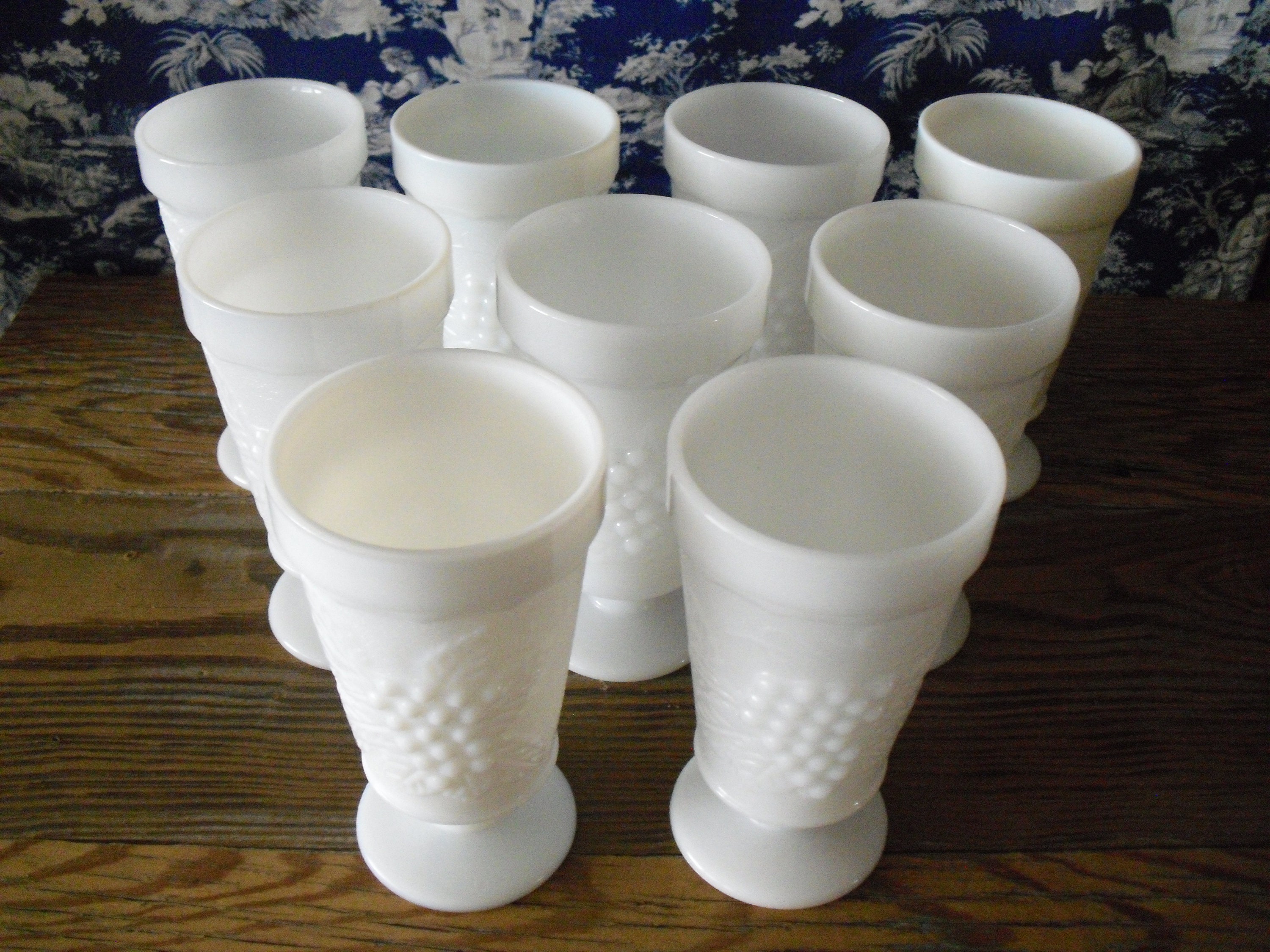 Vintage Footed Pedestal Translucent Milk Glass Tumblers | Etsy