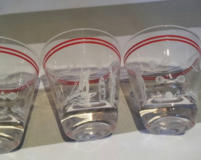 Sports Themed Bar Vintage Shot Glasses With Red Band Design White ...