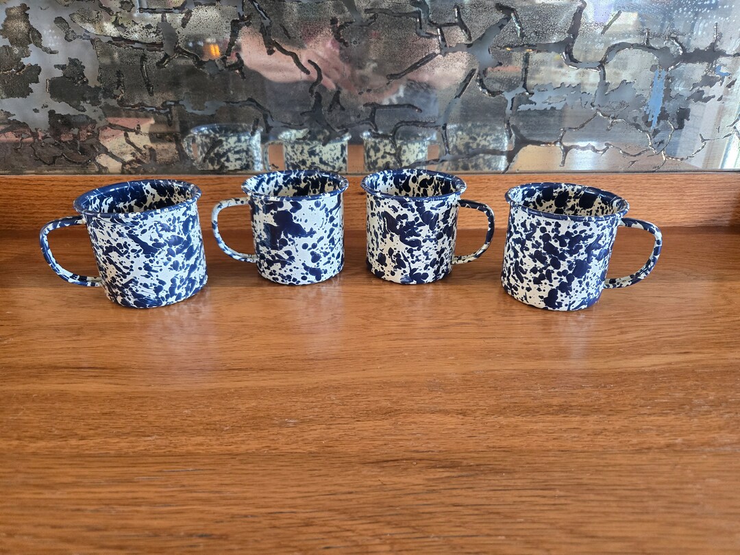 Set of Four Rare Vintage Enamel Cups Splatterware in Beautiful Unique ...