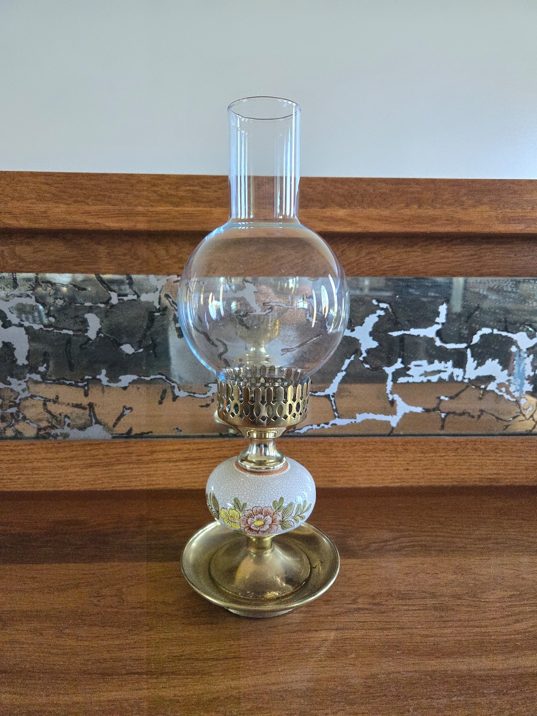 Rare Beautiful Vintage Victorian Style Brass Parlor Table Lamp W/ Round ...