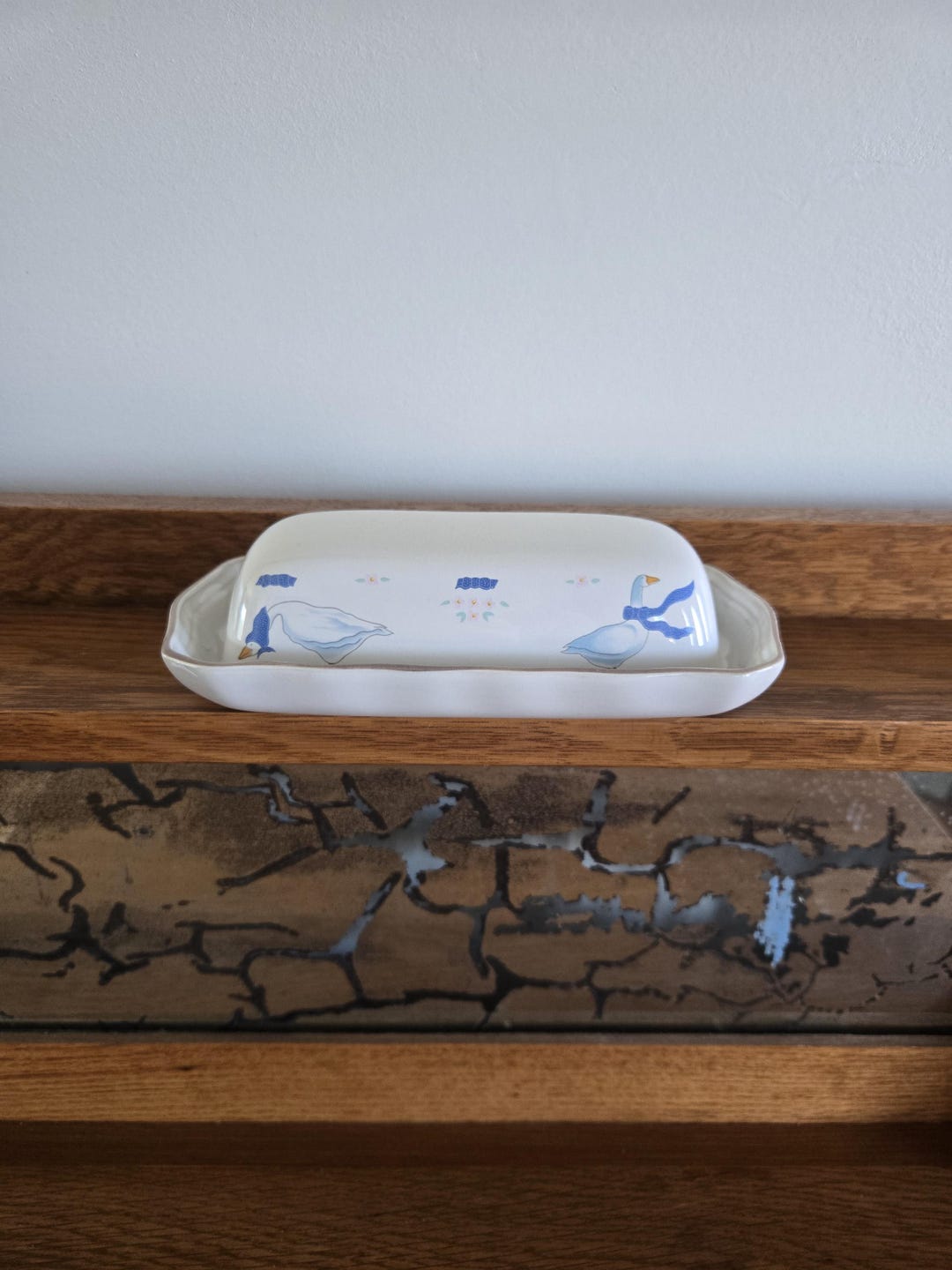 Vintage Countryside Blue Bow Goose Butter Dish Geese Wearing Blue W ...