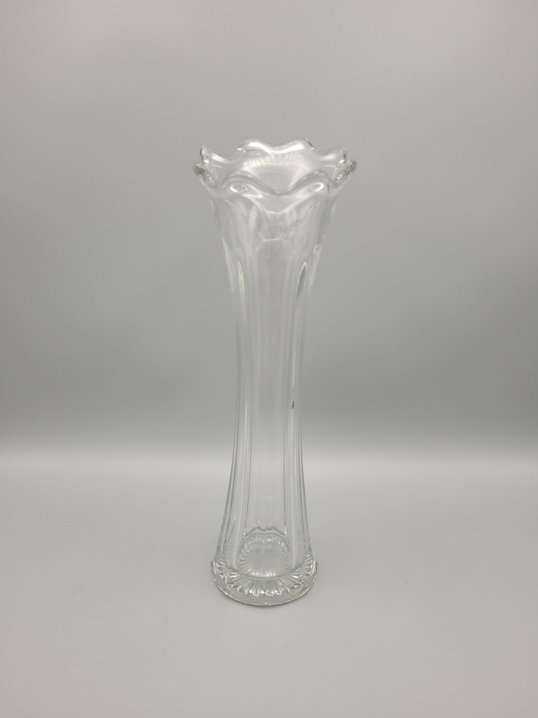 Vintage Swung Glass Vase Sweeping Lines Ornate Running Vertically Down ...