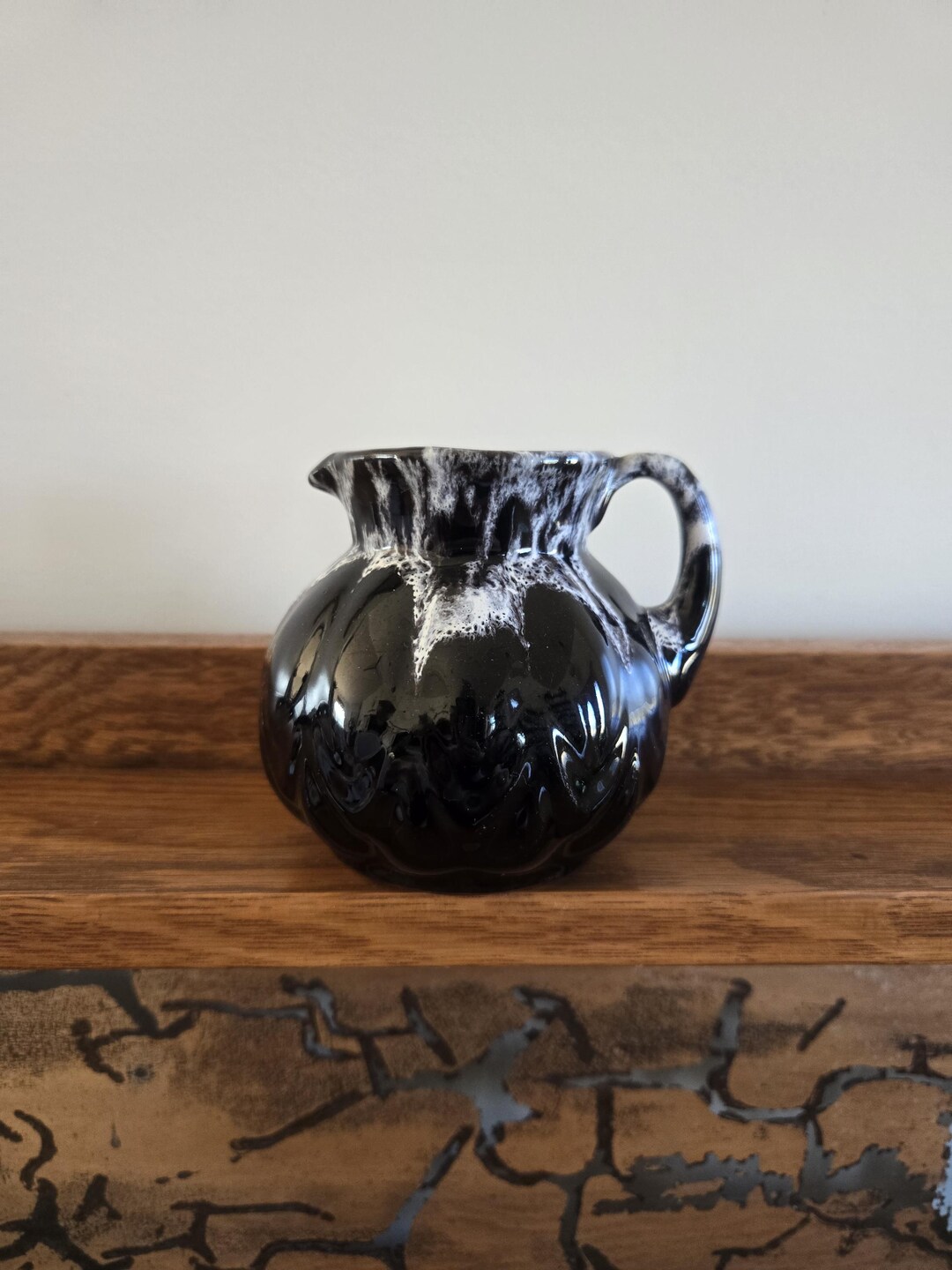 Mini Redware Pottery White Drip Glaze Over Shiny Black Finish Small ...