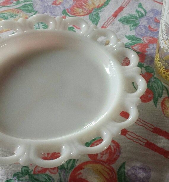Classic Cottage Style Vintage Milk Glass Plate Open Lace Edge | Etsy