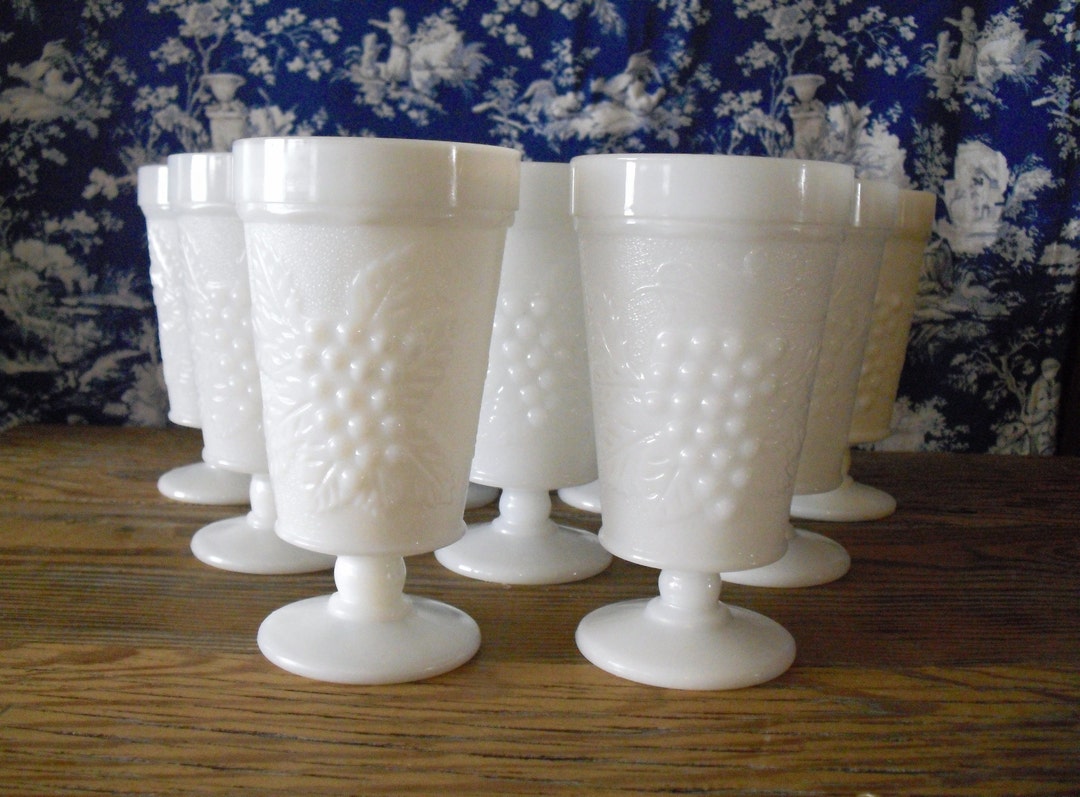 Vintage Footed Pedestal Translucent Milk Glass Tumblers Goblets Set of ...