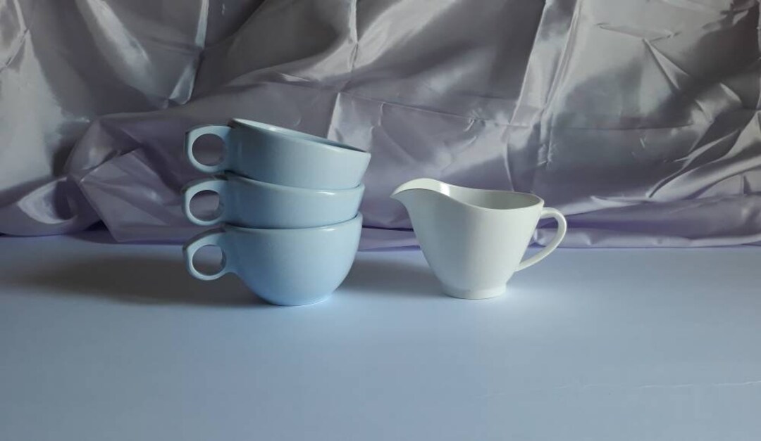 SALE! Melmac Vintage Tea Cup Coffee Cup and Creamer Set of 4 Atomic Sky ...