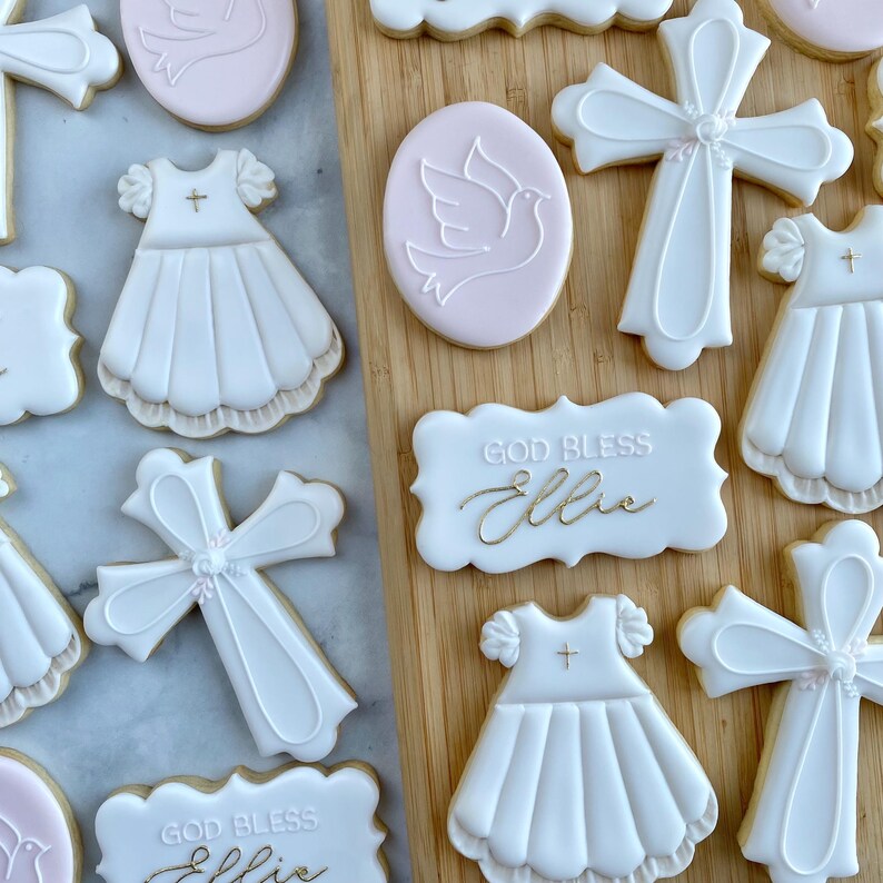 Cross, Dove, Christening Gown, God Bless Baptism Cookies for Girl 24 ...