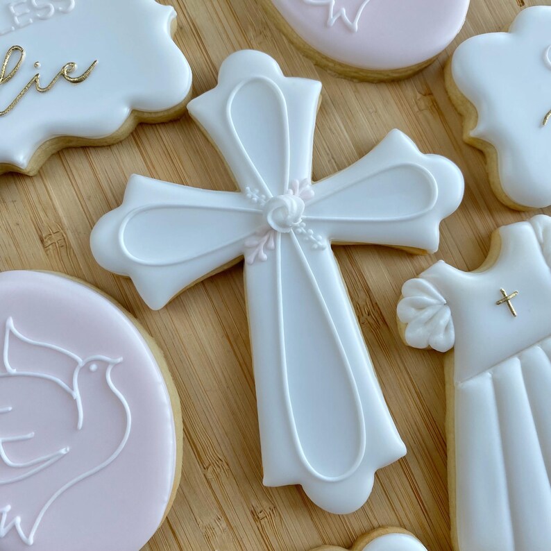 Cross, Dove, Christening Gown, God Bless Baptism Cookies for Girl 24 ...