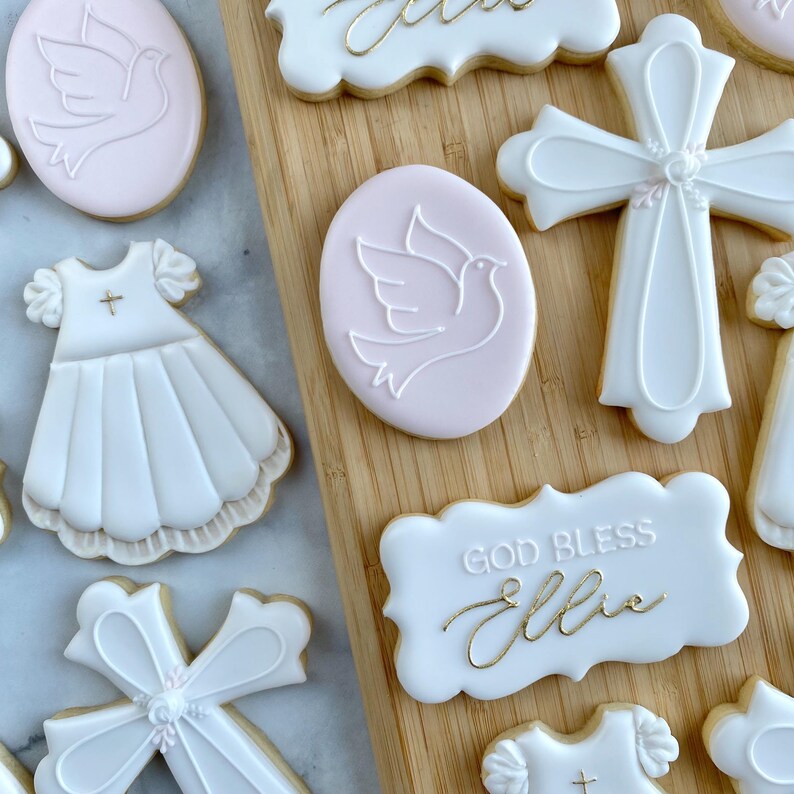 Cross, Dove, Christening Gown, God Bless Baptism Cookies for Girl 24 ...