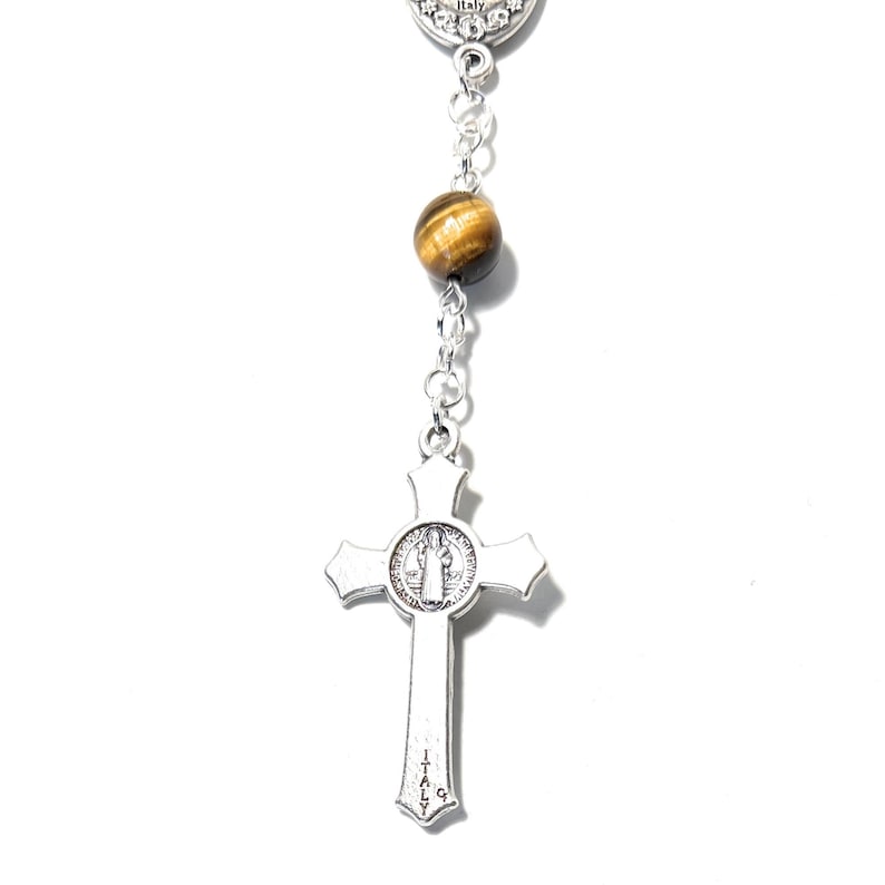 St. Michael the Archangel Car Rosary: Tiger Eye Beads, Catholic Rear ...