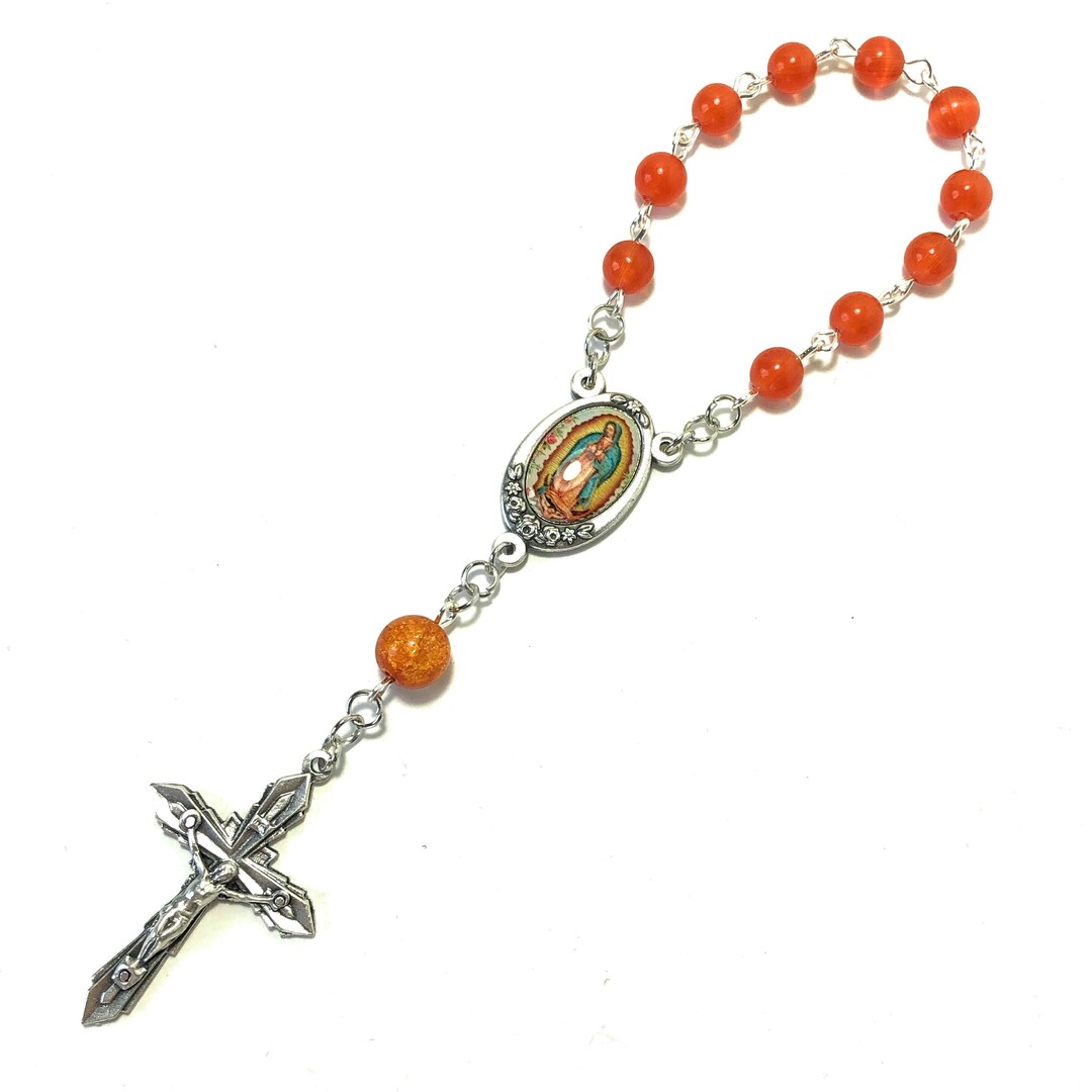 Our Lady of Guadalupe 1-decade Tenner Pocket Rosary With Orange Beads ...