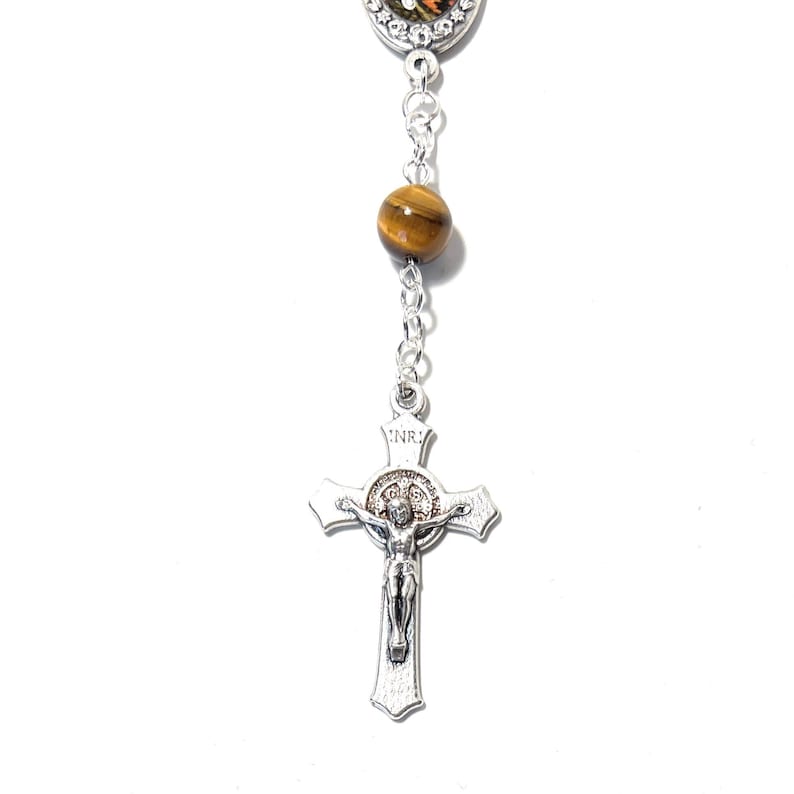 St. Michael the Archangel Car Rosary: Tiger Eye Beads, Catholic Rear ...