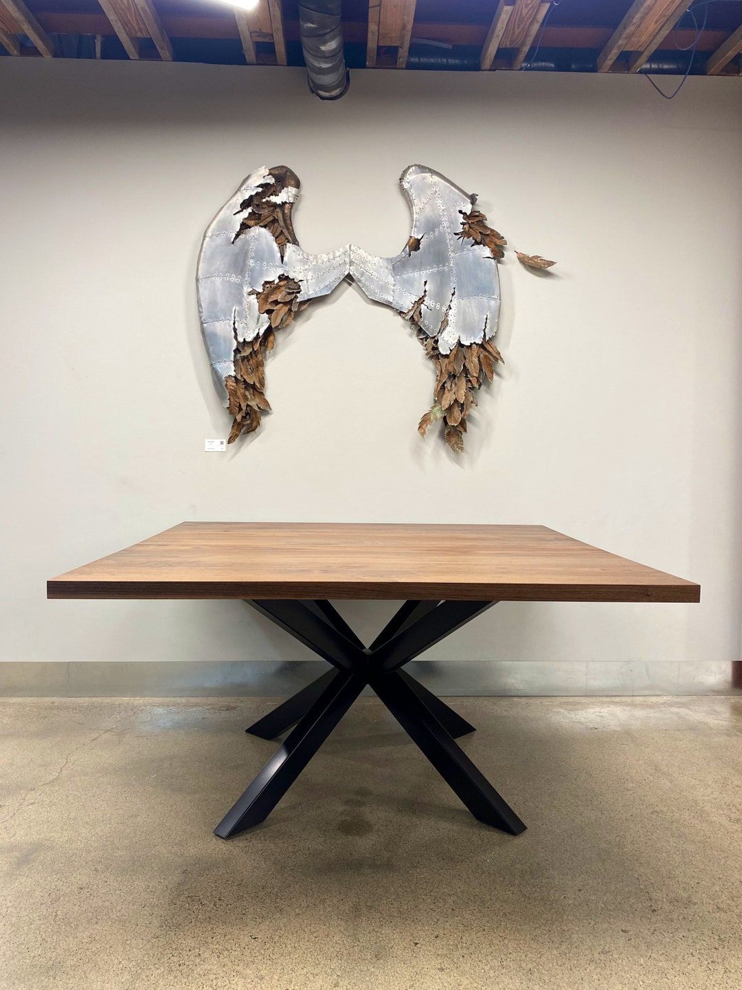 Custom Square Walnut Dining Room Table, Spider Powder Coated Black ...