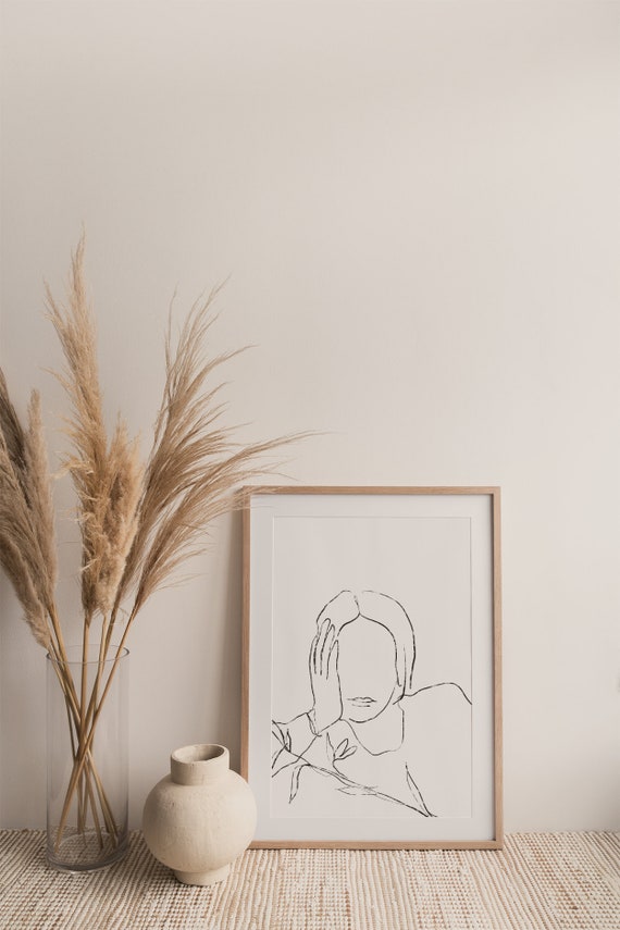 Dreamy Line Art Woman Wall Art Single Line Art Aesthetic Room - Etsy