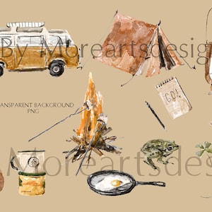 Camper Food Clipart Png Graphic, Camping Modern Clipart Set, Hygge ...