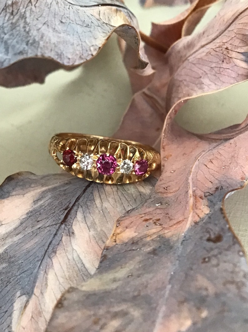 Antique Edwardian 18ct Gold Ruby and Diamond Boat Ring. - Etsy