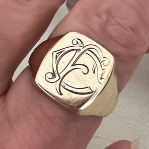 Vintage 9ct Gold Signet Ring. Initial C.F. 1979. Sizes T 1/2- 9 3/4 - Etsy
