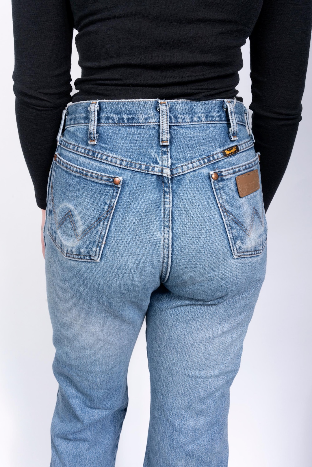 Vintage WRANGLER Cowboy Cut Distressed Denim Jeans With Logo Pockets ...