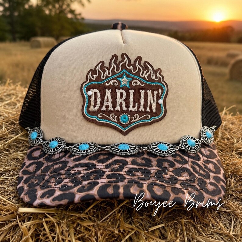 Darlin Trucker Hat, Leopard, Country Girl, Cowgirl, With Hat Chain - Etsy