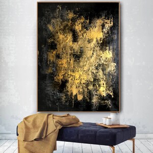 Gold Foil Original Abstract Art Gray Black Hand Painted - Etsy