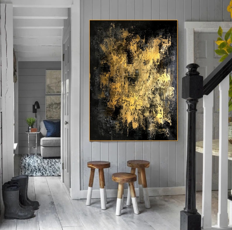 Gold Foil Original Abstract Art Gray Black Hand Painted - Etsy