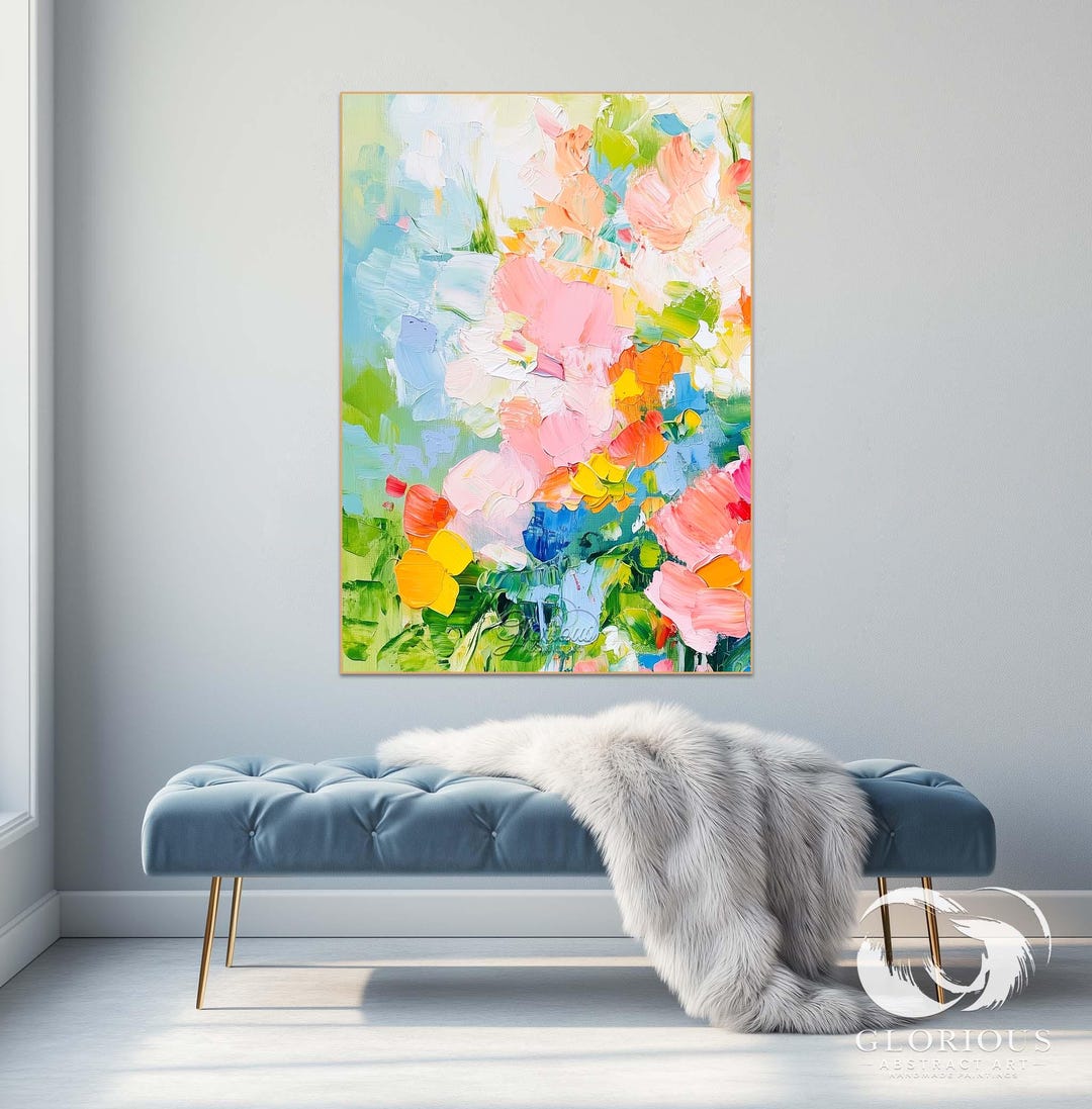 Large Floral Abstract Painting, Modern Wall Art, Colorful Textured ...