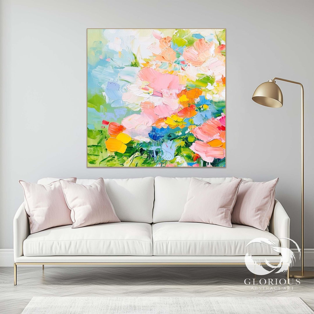 Large Floral Abstract Painting, Modern Wall Art, Colorful Textured ...