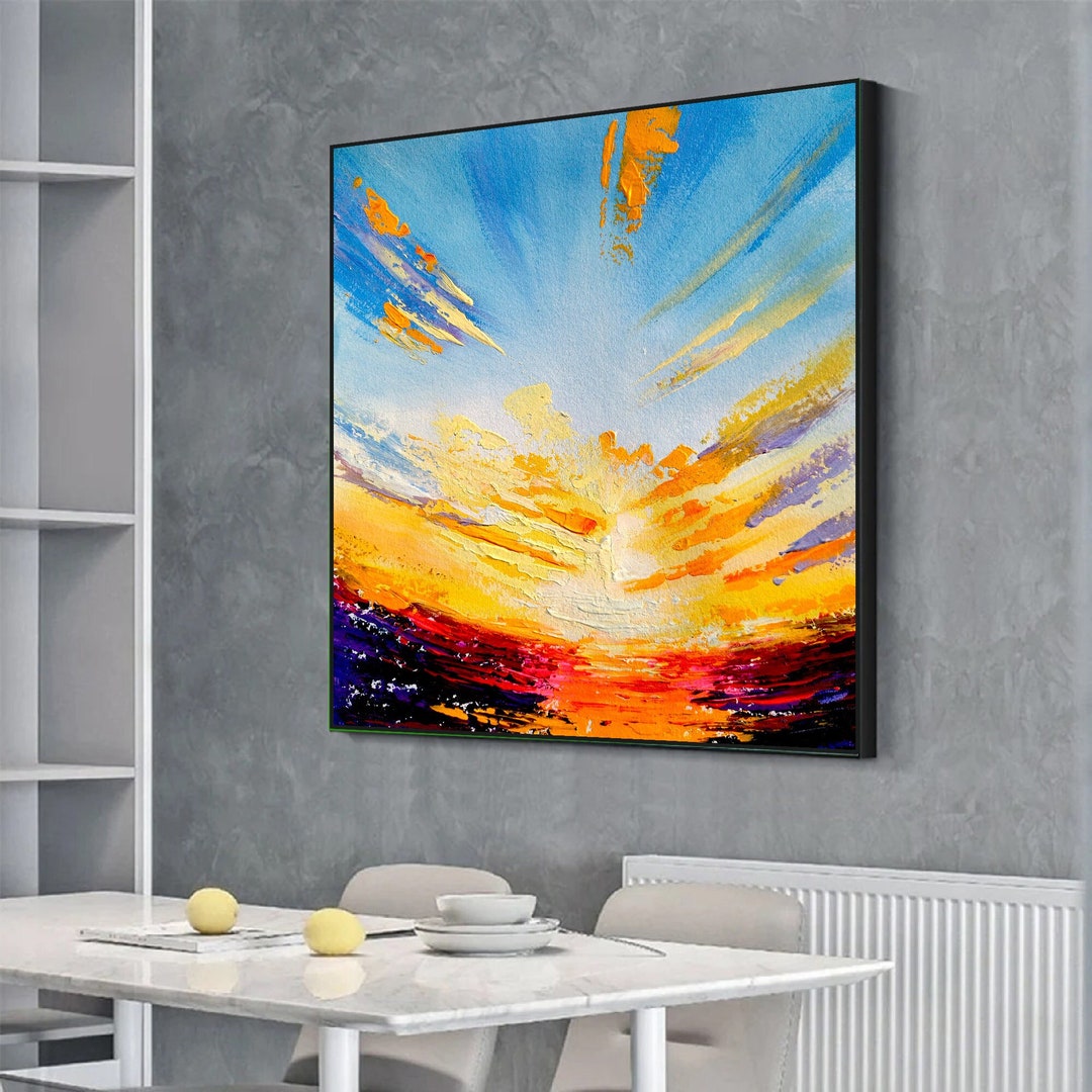 Abstract Sunset Painting Blue Ocean Painting Large Coastal - Etsy