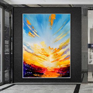 Abstract Sunset Painting Blue Ocean Painting Large Coastal - Etsy