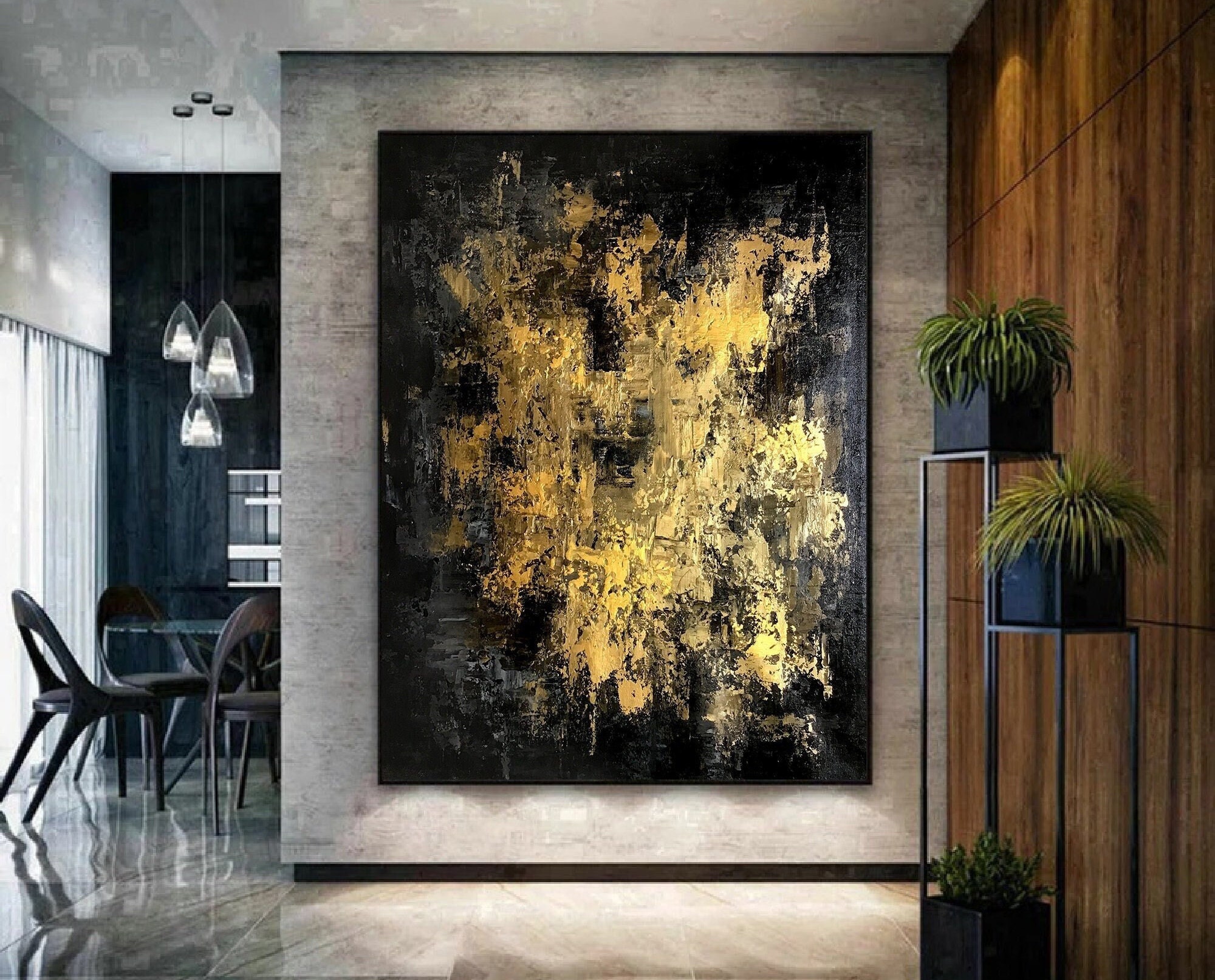 Gold Foil Original Abstract Art Gray Black Hand Painted - Etsy