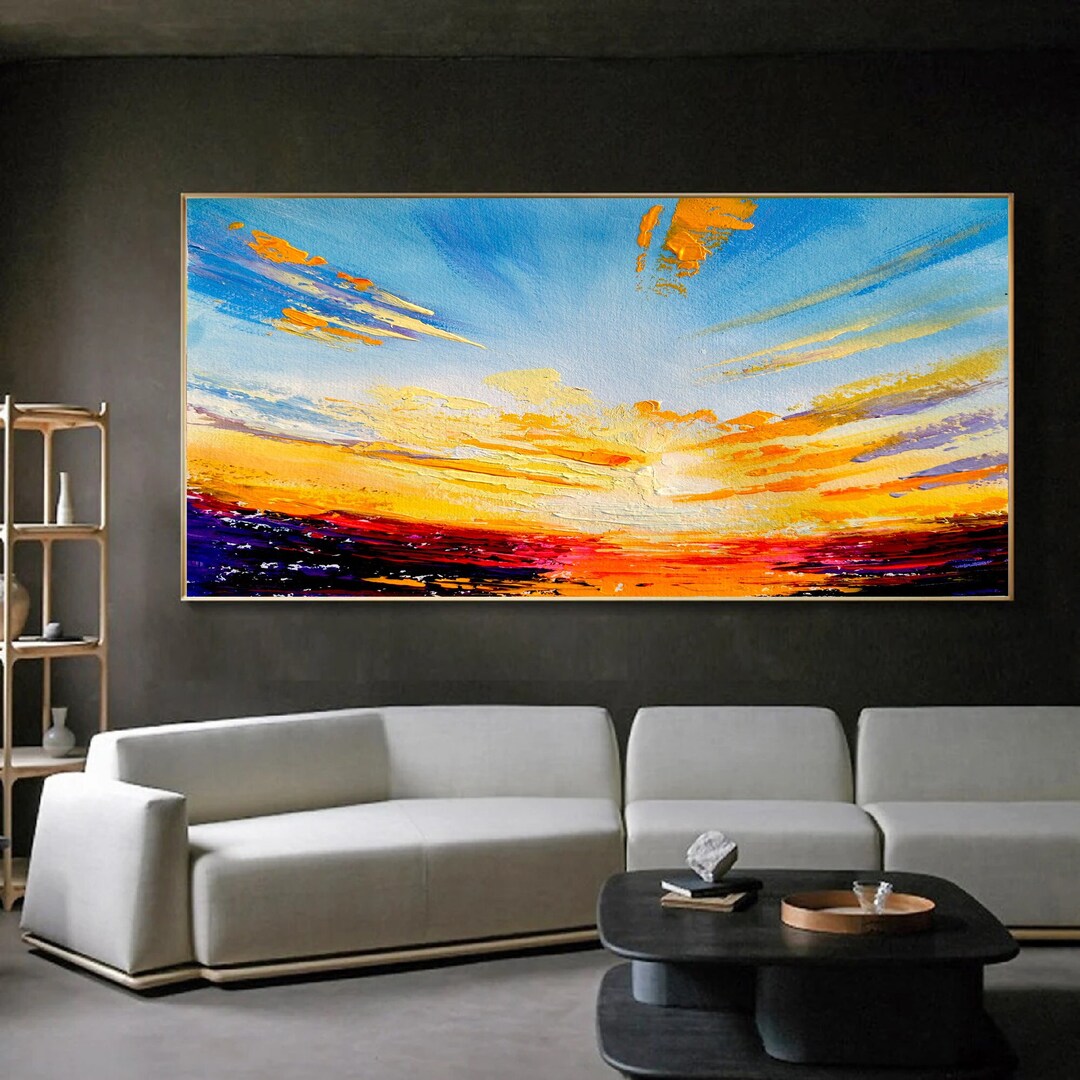 Abstract Sunset Painting Blue Ocean Painting Large Coastal - Etsy